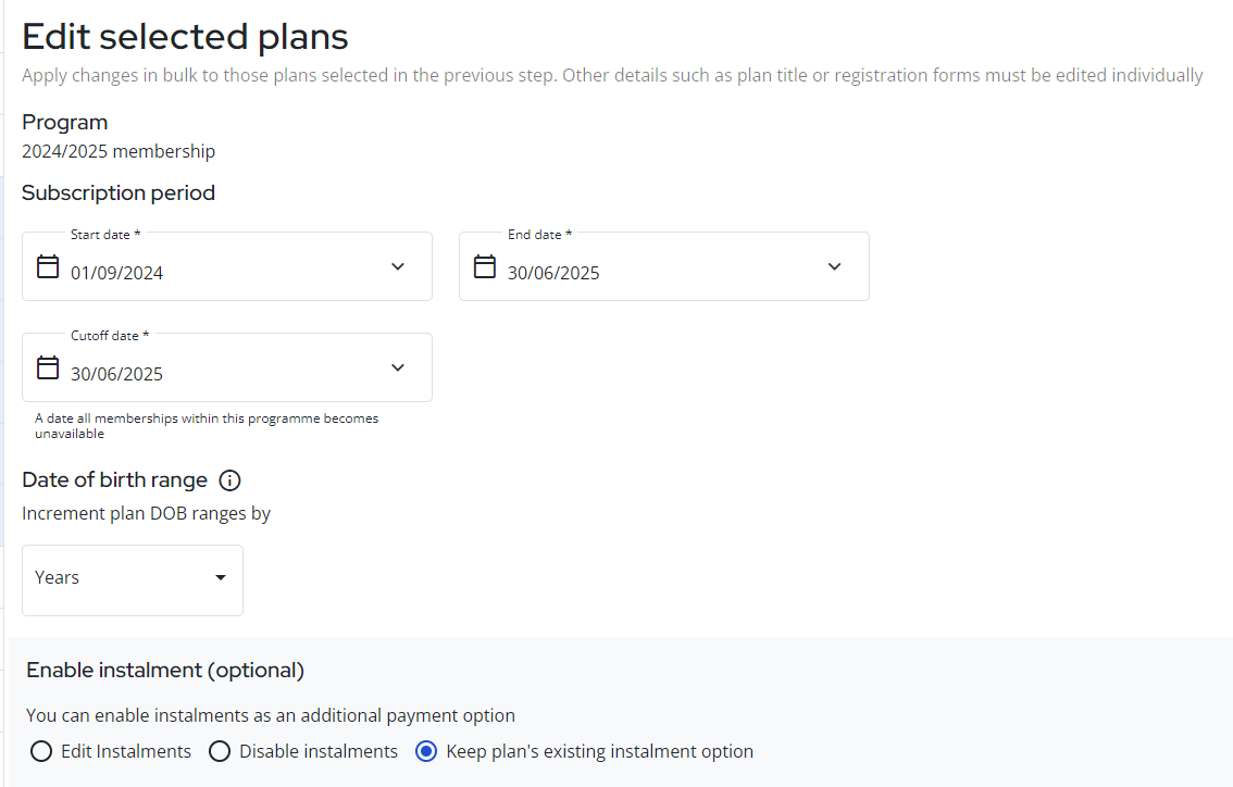 Copying Registration Plans to a Created Programme – Clubforce